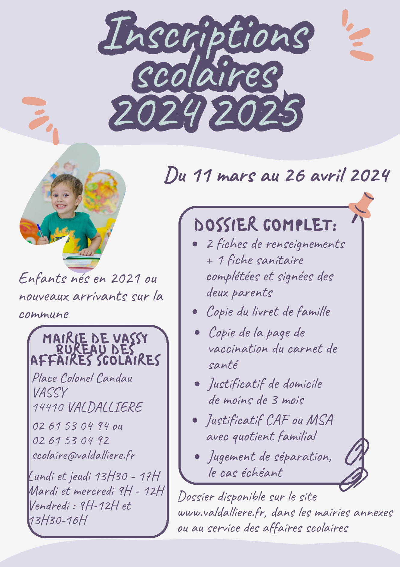 INSCRIPTIONS SCOLAIRES 2024 2025 - Valdallière Valdallière